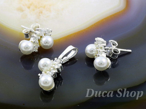 Set din Argint 925, Model cu Perla si Cristale Zirconia, cod 946