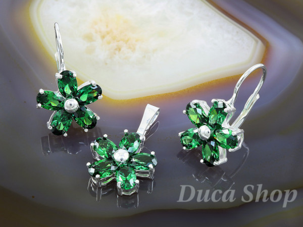 Set din Argint 925, Model Floral cu Cristale Zirconia, cod 843