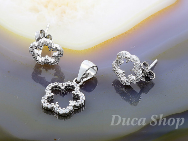 Set din Argint 925, Model Floral cu Cristale Zirconia, cod 935