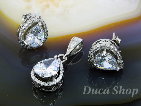 Set din Argint 925, Model Lacrima cu Cristale Zirconia, cod 762