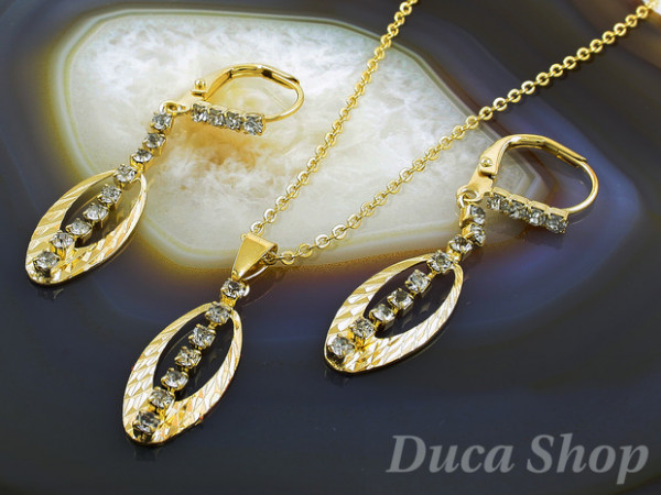 Set Placat Cu Aur 18k, cu Zirconiu Alb Clar , cod 192