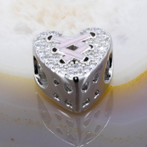 Charm de Argint 925 model Inima Rupta si Cusuta cu cristale Zirconia 996