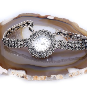 Ceas Deosebit Bijuterie Din Argint cu Pietre Marcasite c43