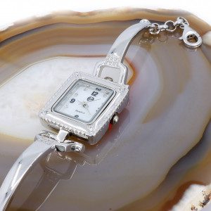 Ceas Din Argint 925 cu Cadran Dreptunghiular si bratara reglabila c24