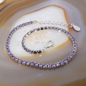 Bratara de Argint 925 model Tenis cu Cristale Rotunde Zirconia de culoare Mov 2041