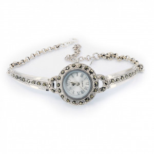 Ceas Din Argint 925 presarat cu Marcasite cu bratara reglabila c14