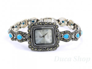 Ceas de Mana din Argint 925 cu Turcoaz si Marcasite, cod 6