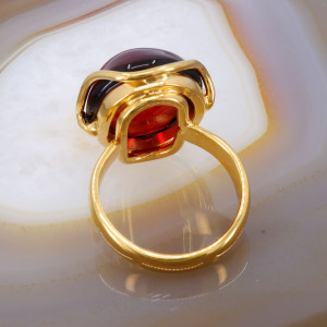 Inel din Argint 925 Placat cu Aur Galben 18K cu piatra Chihlimbar Rosu ...