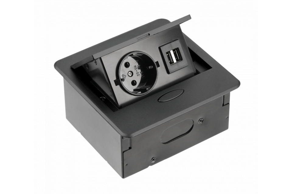 Priza GTV dreptunghiulara, 1xSchuko, 1xUSB 5V 2A, alba