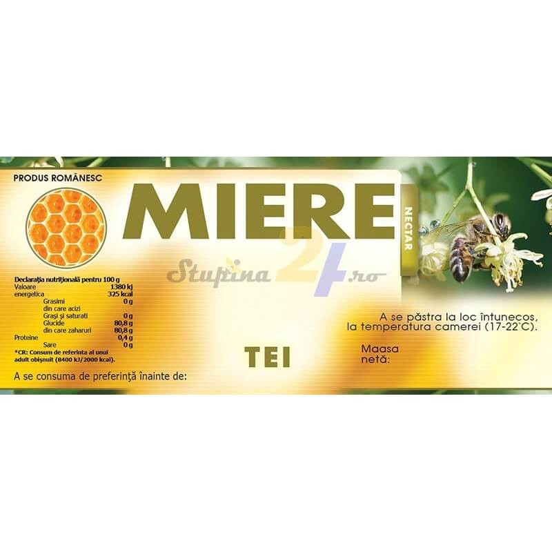 Eticheta miere Tei Nectar verde cu galben 115 mm x 50 mm