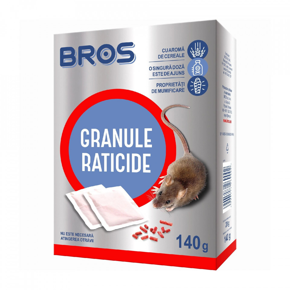 Granule Raticide (anti soareci) cu Aromă de Cereale Bros - 7 Plicuri, 140g