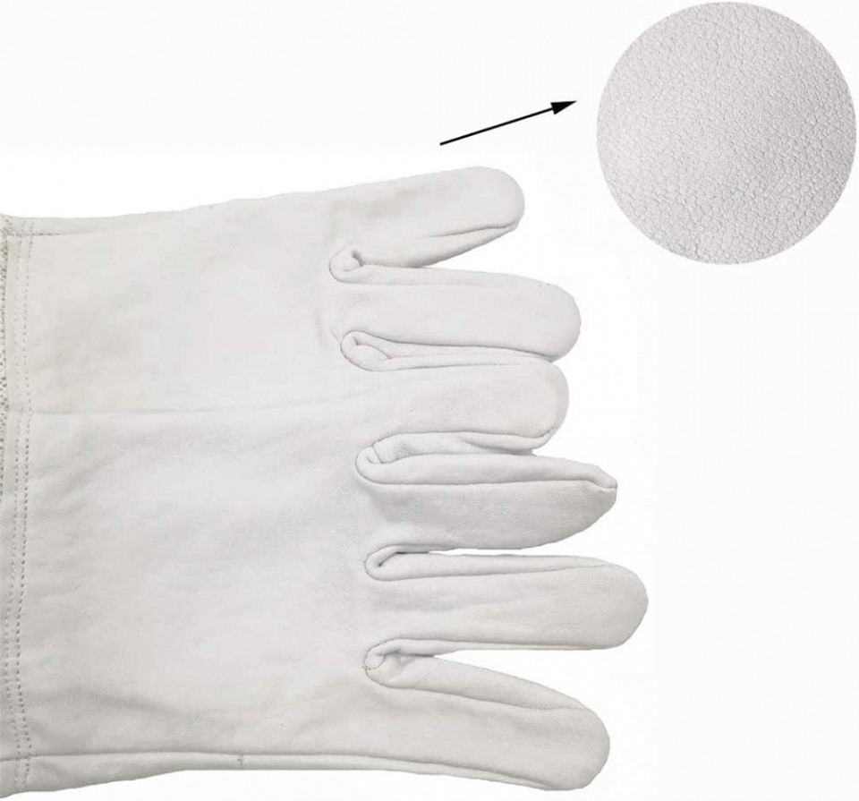 Manusi apicole ventilate din piele de oaie albe