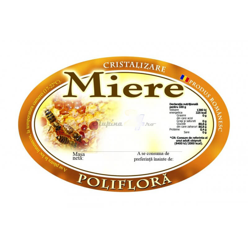 Eticheta miere Poliflora rotunda maro 95X62 mm