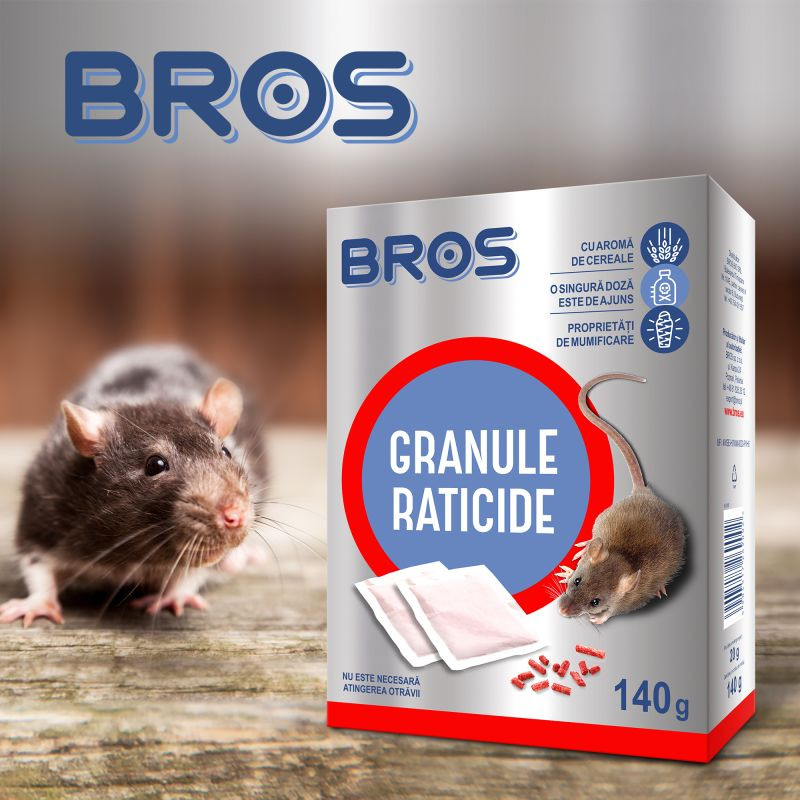 Granule Raticide (anti soareci) cu Aromă de Cereale Bros - 7 Plicuri, 140g