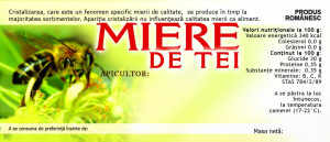 Eticheta miere Tei verde cu albina 115mm x 50 mm