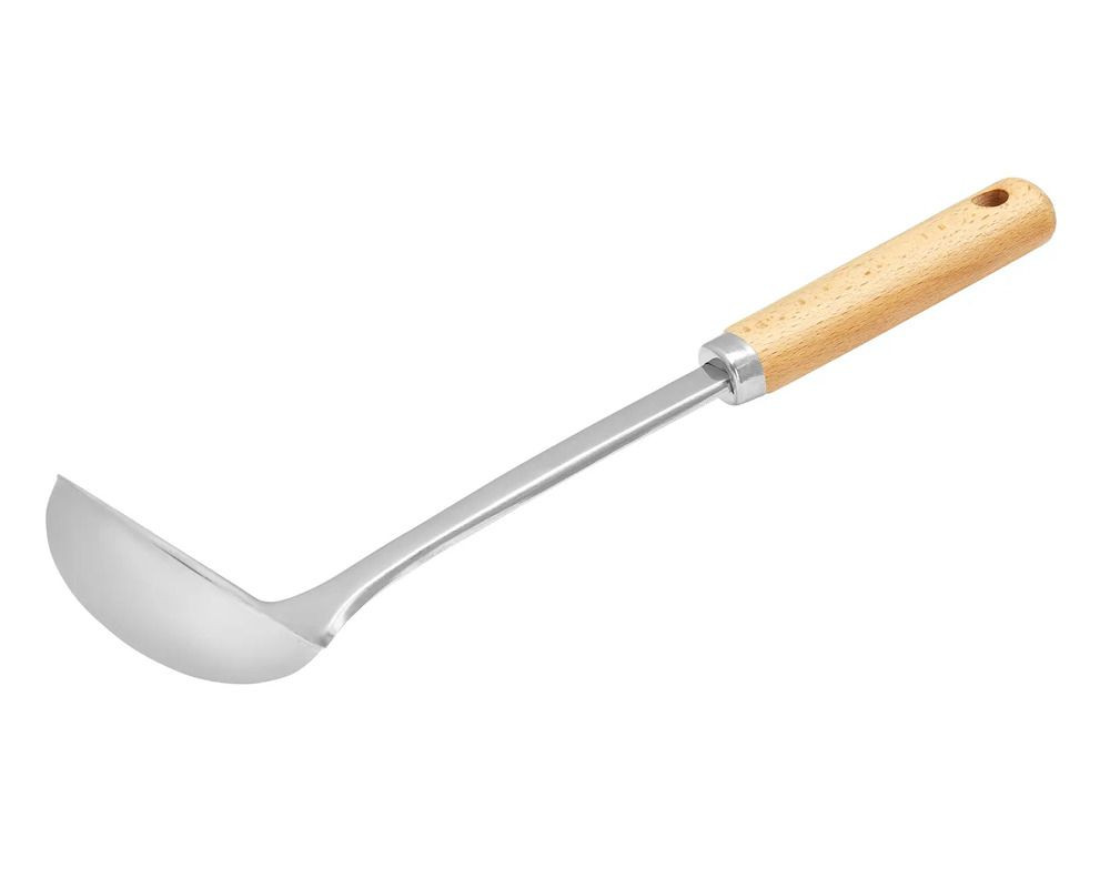 Polonic inox cu maner din lemn 30cm, Natural
