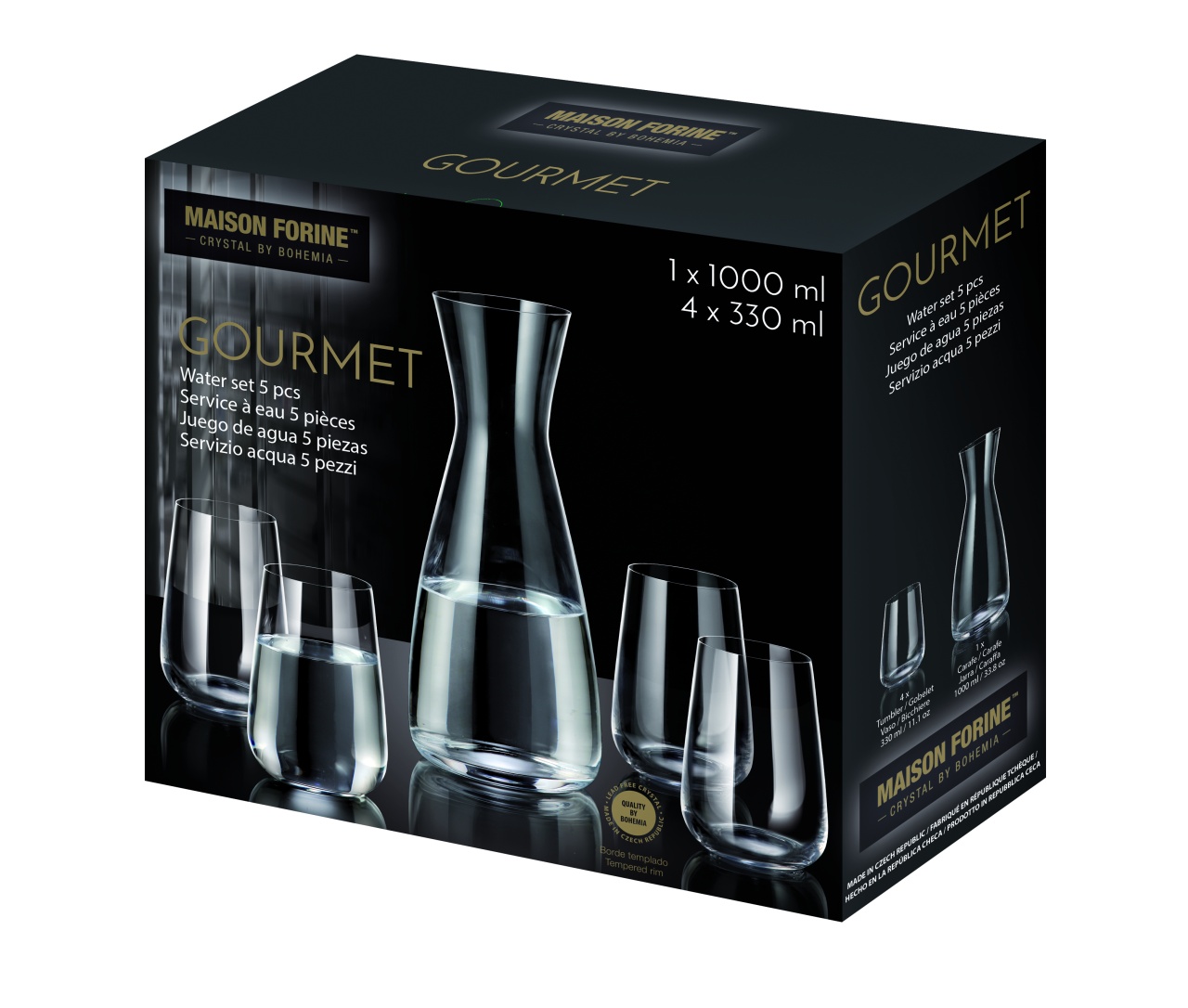 Set servire apa, 5 piese, 1 carafa 1L, 4 pahare 330ml, Gourmet