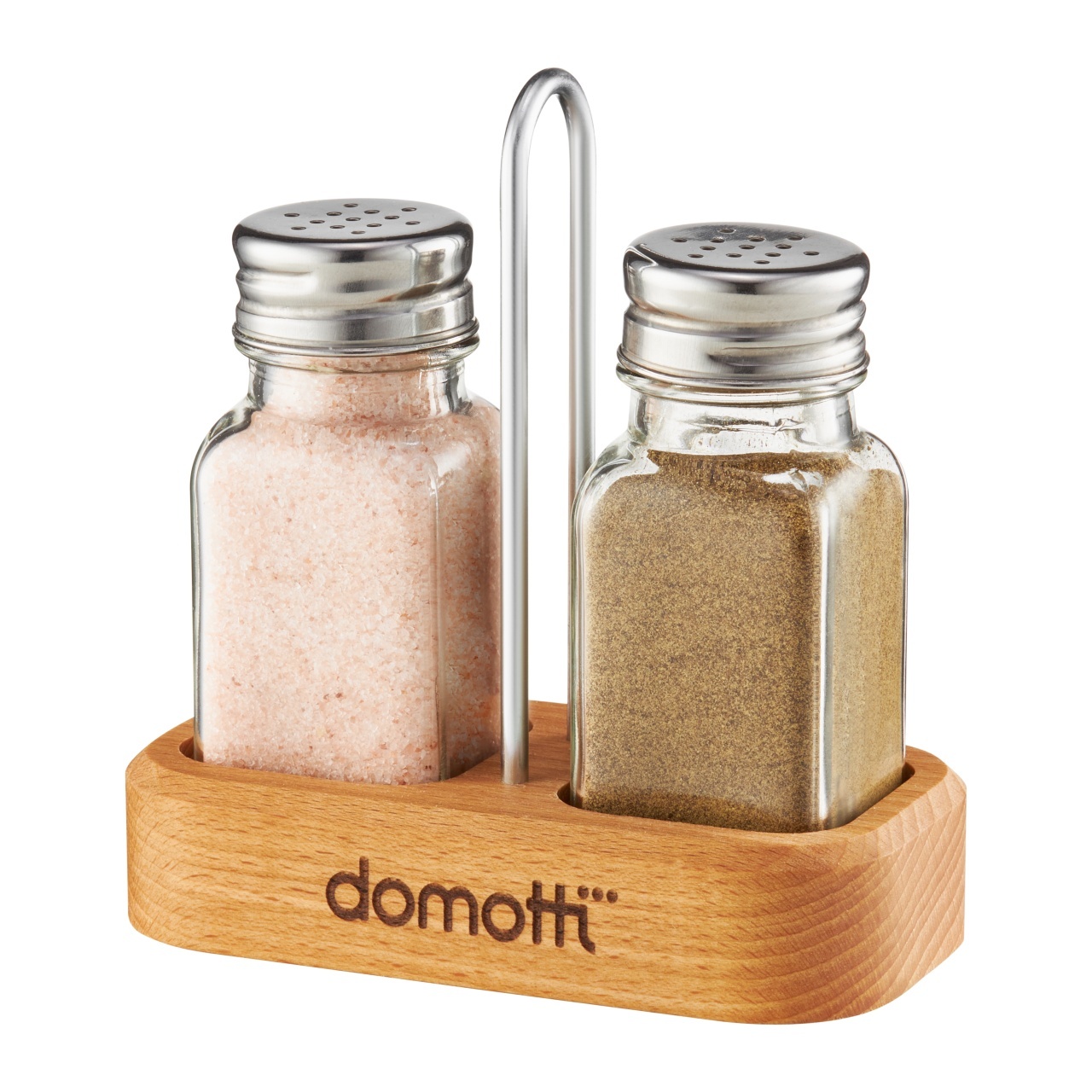 Set solnita si pipernita patrate cu suport lemn, 3 piese, Temis