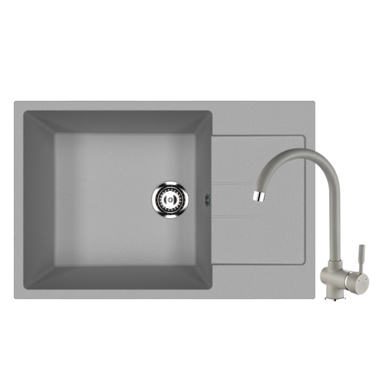 Granitni sudoper Ulgran U602 SIVI u kombinaciji sa lučnom sivom slavinom