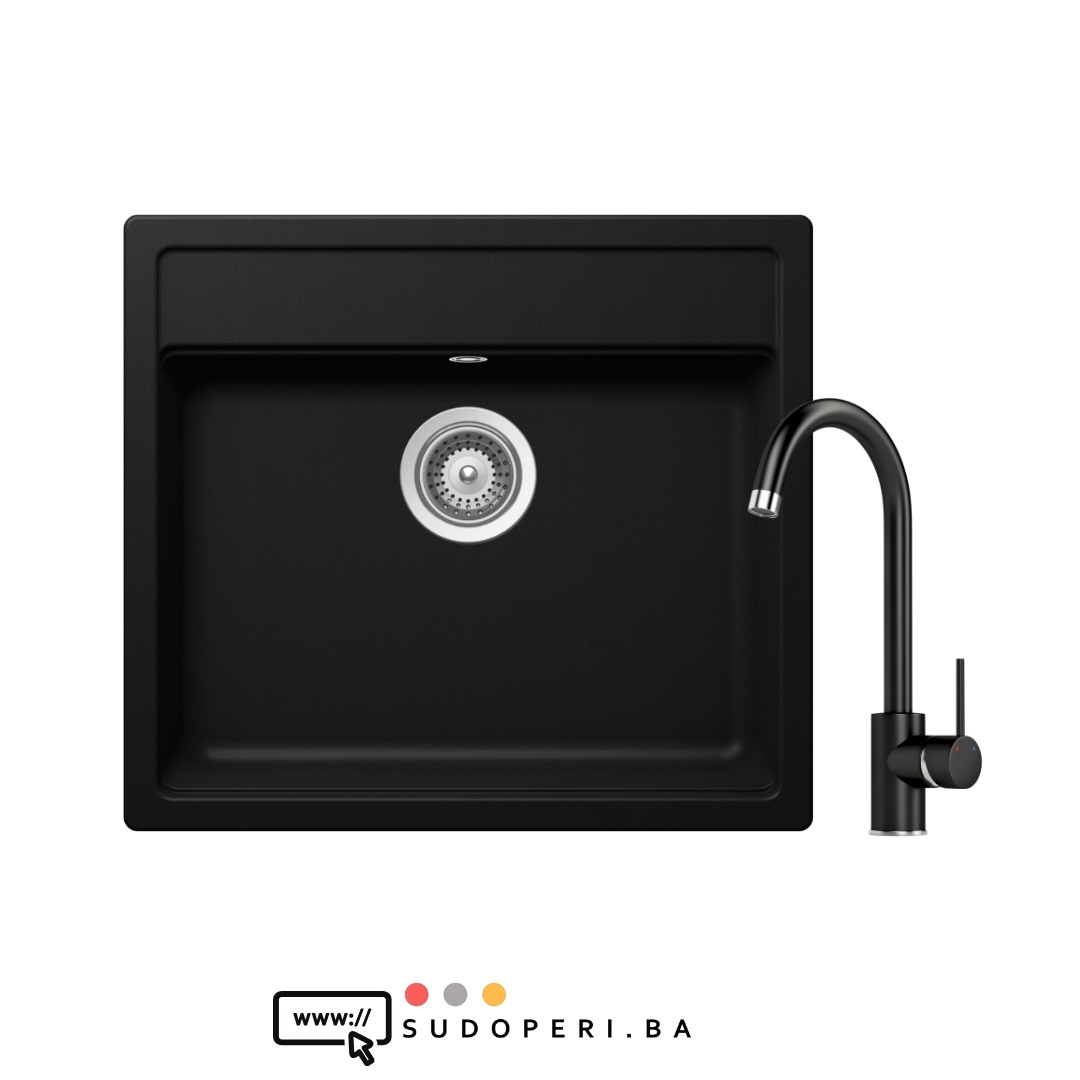 SET: Granitni sudoper Schock NEMO N-100 boja Nero crna mat i lučna slavina