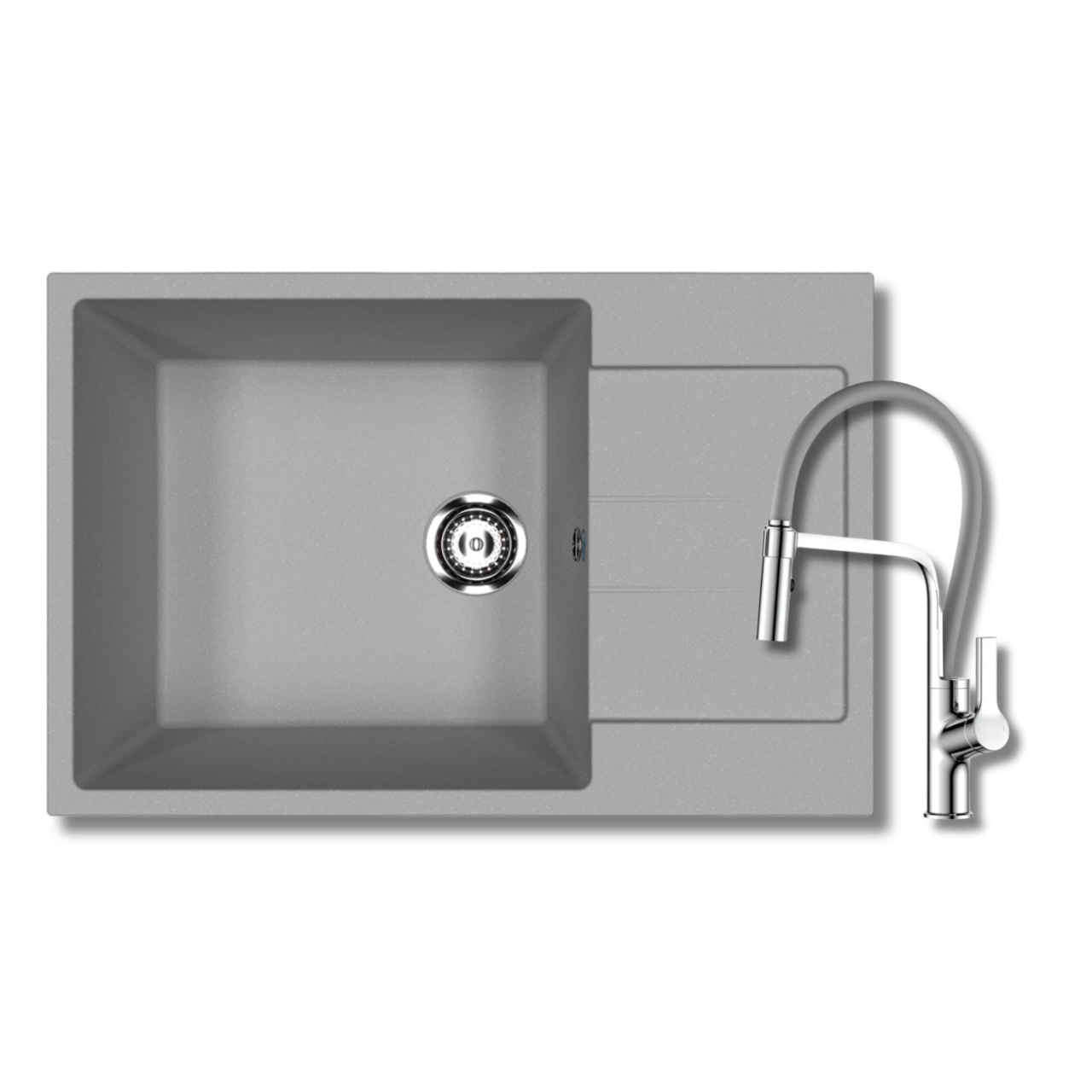 Granitni sudoper Ulgran U602 SIVI u kombinaciji sa Tuš sivom slavinom Inox siva