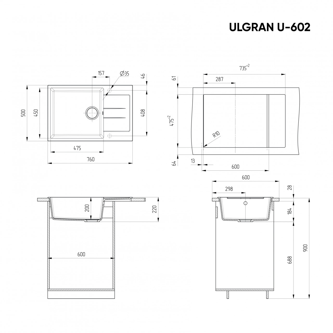 Granitni sudoper Ulgran U602 boja ultra crna