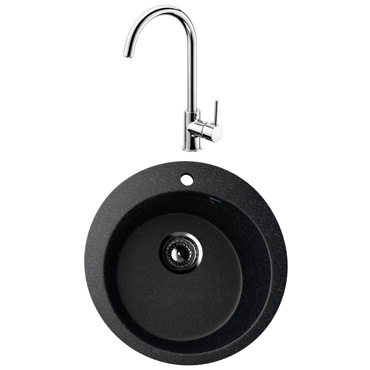 SET: Granitni sudoper Ulgran U405 crni sa lučnom inox slavinom SET