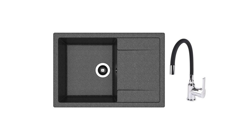 Granitni sudoper Techno 760 boja crna + Flexy slavina SET