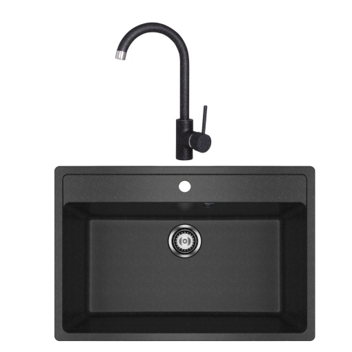 GRANITNI SUDOPER ULGRAN U600, CRNI 770x500x200mm + lučna slavina crna