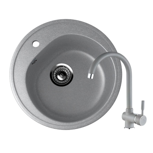 SET: Granitni sudoper Ulgran U101 sivi u kombinaciji sa lučnom slavinom