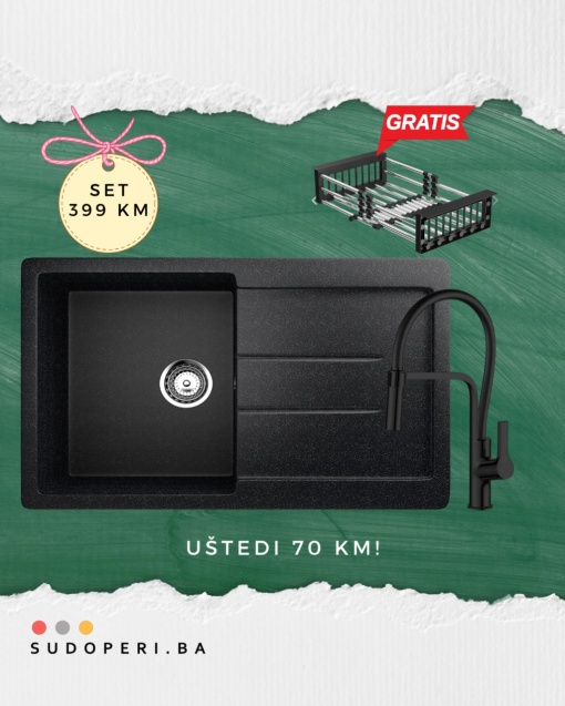 Set: Sudoper Ulgran U507 u kombinaciji sa SanDonna Andra slavinom i kolanderom