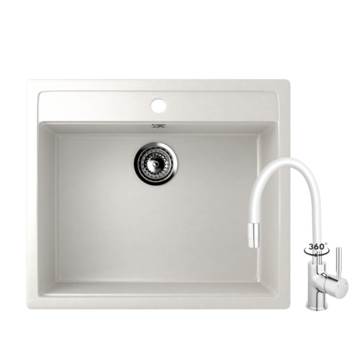 Granitni sudoper Ulgran U104 boja bijela u kombinaciji sa flexy bijelom slavinom