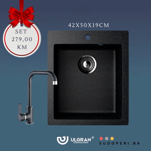 Granitni sudoper Ulgran U404 crni u kombinaciji sa G slavinom