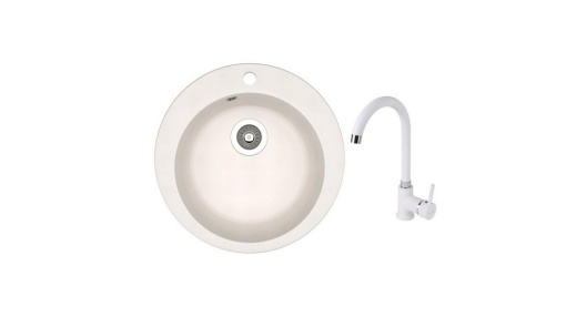 Granitni sudoper Dr Gans Gala boja bijela i Lučna slavina SET