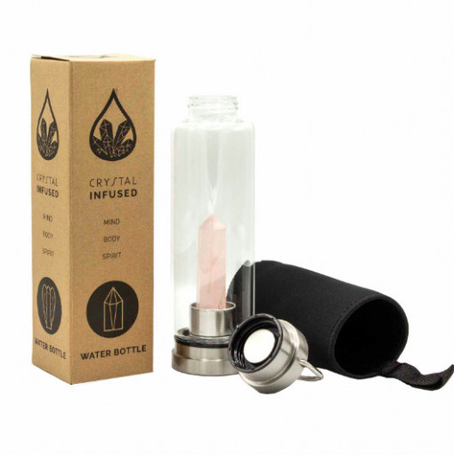 Sticla de apa cu Infuzie de Cristale - Cuart roz - Obelisc