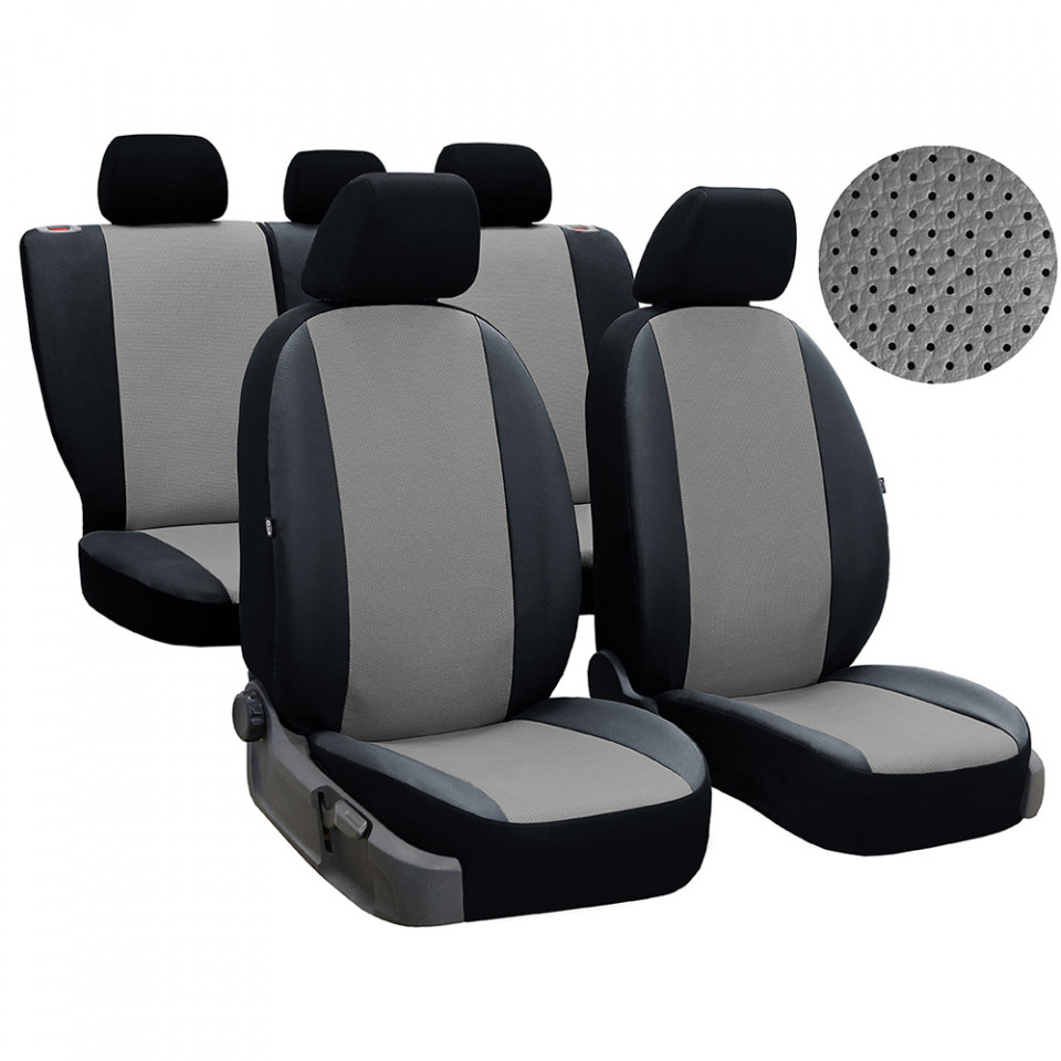SET HUSE SCAUN PERLINE PIELE PERFORATA GRI-NEGRU