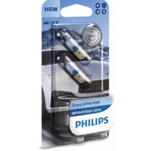 Set 2 Becuri 12V H6W Bax9S (Blister) White Vision Ultra Philips