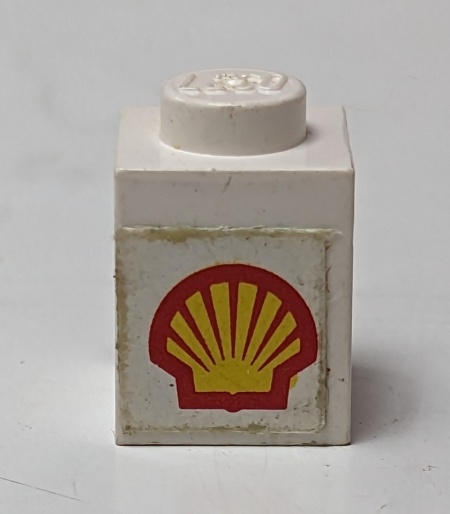 3004p60-1G Steen 1x2 opdruk SHELL groot logo wit gebruikt *5V02-01