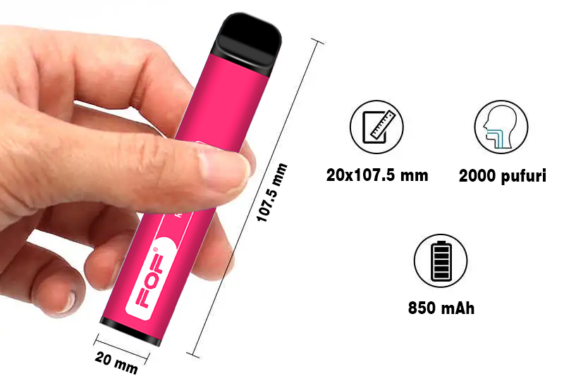 Tigara electronica iUni FOF KT-2, 2000 pufuri, 2% Nicotina, Raspberry ...