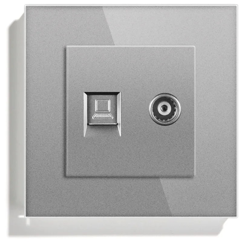 Priza TV + Internet RJ45, Cat6, Rama sticla securizata, iUni TDS, Silver