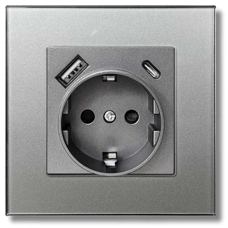 Priza rama sticla securizata, porturi USB-A si USB-C, iUni UC1, 16A, Silver
