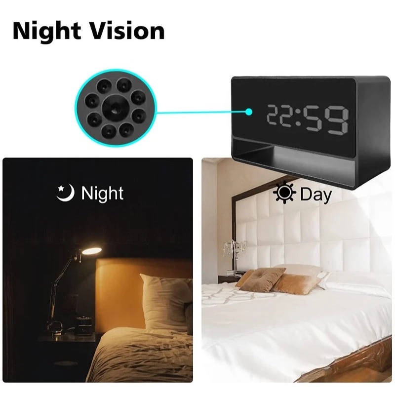 Camera Spion in ceas de birou iUni IP27 Mini, 16GB, Wi-Fi, Vizualizare ...