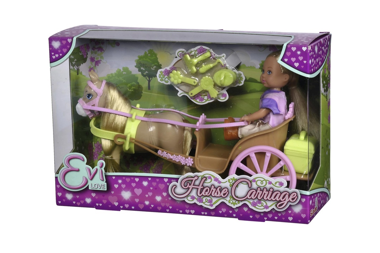 Papusa Simba Evi Love Horse Carriage 28cm cu trasura romantica si cal
