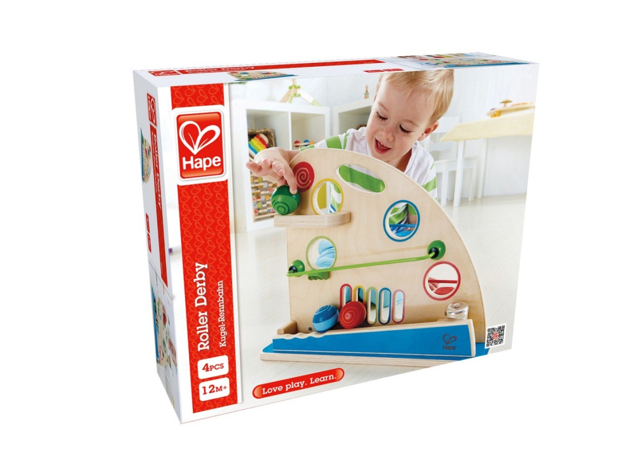 Pista de curse pentru bile Hape E0430 din lemn design colorat si interactiv