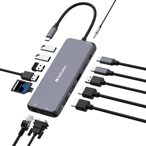 Verbatim USB C Hub 14-in-1, adaptor multiport USB-C la HDMI, VGA, RJ45 ...