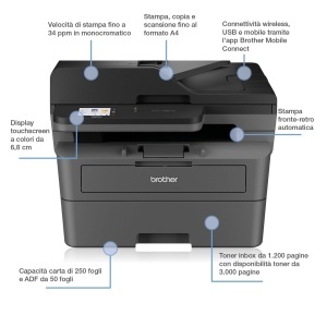 Imprimanta multifunctionala Brother DCP-L2665DW Laser Monocrom Wi-Fi ...