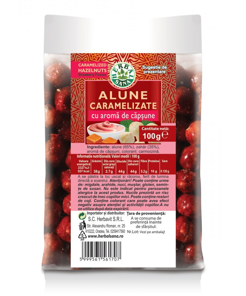 Alune caramelizate cu aroma de capsune - 100 g, Herbavit | Naturisti.ro