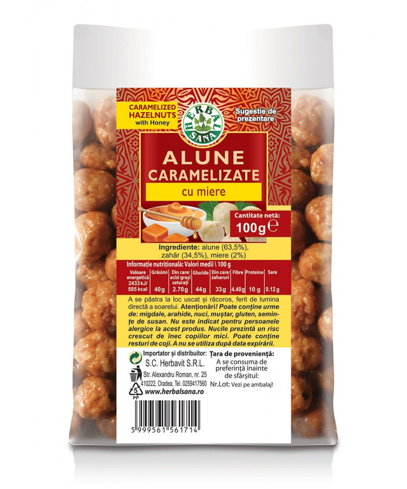 Alune caramelizate cu aroma de miere - 100 g, Herbavit | Naturisti.ro