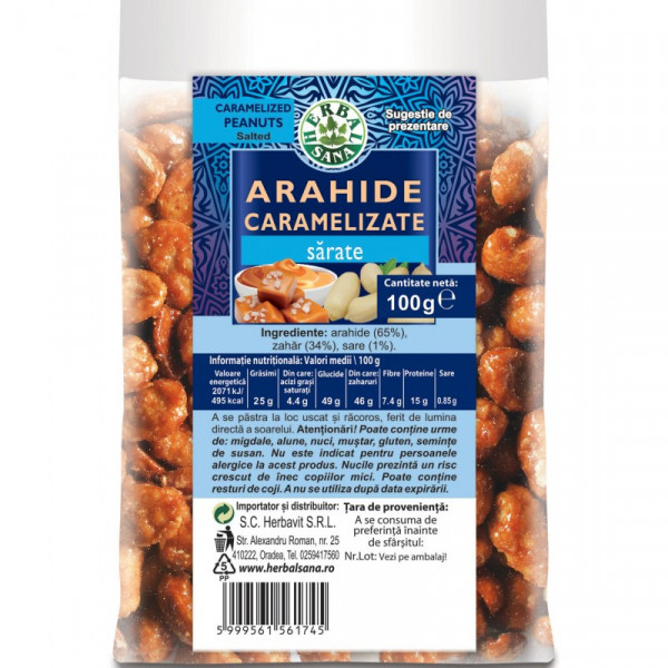 Arahide caramelizate sarate - 100 g, Herbavit | Naturisti.ro