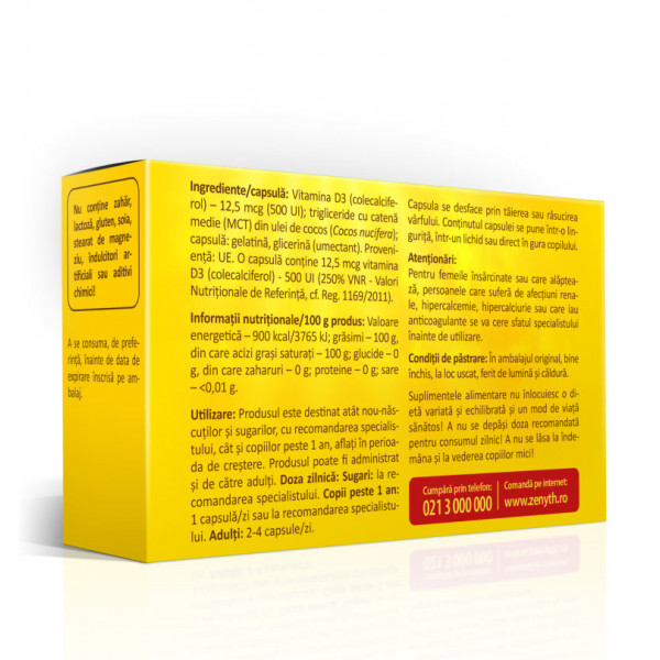 Vitamin D3 500 UI pentru copii - 30 cps, Zenyth Pharmaceuticals ...